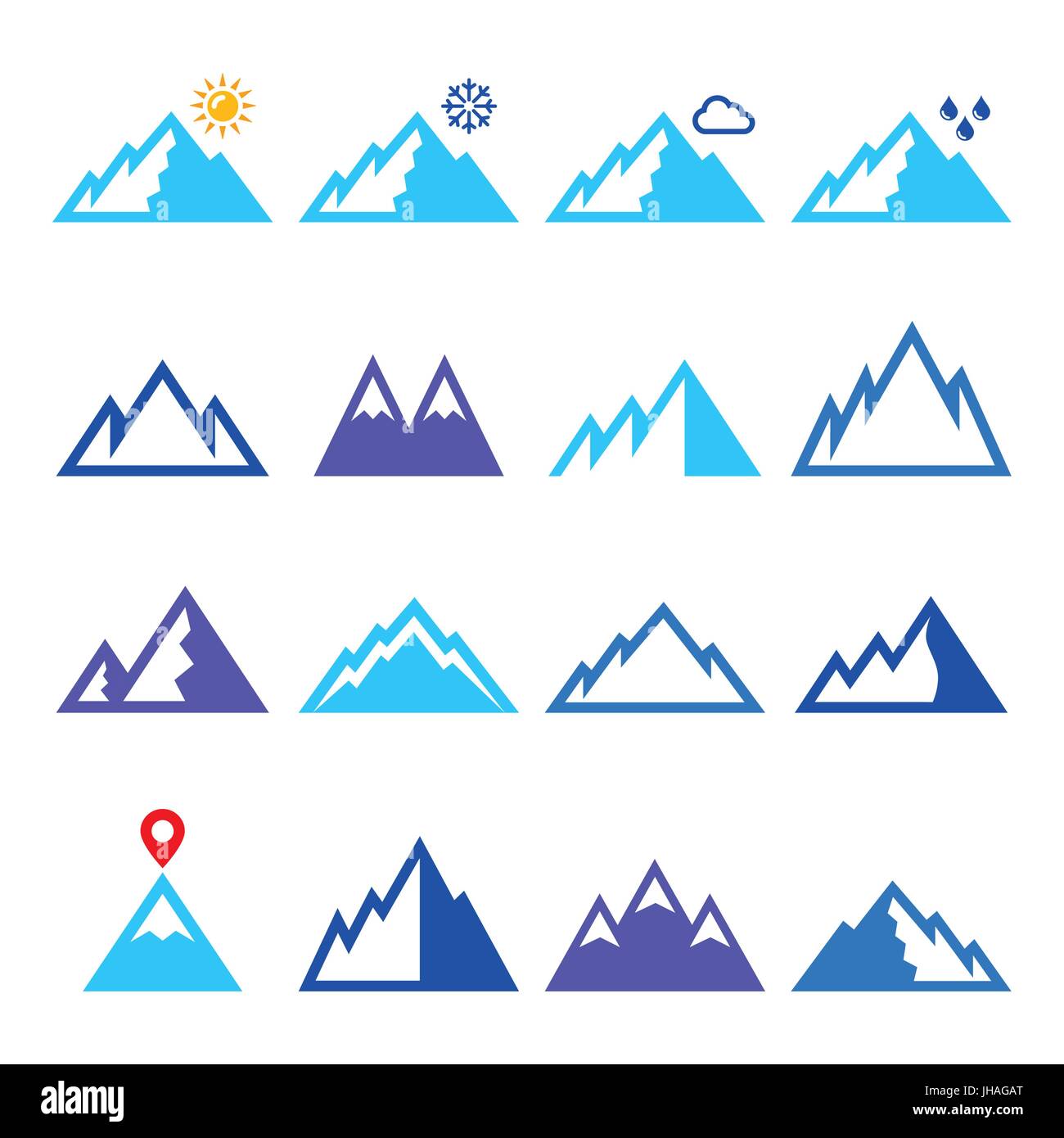 Mountains, nature vector green icons set Vector icons set of mountain ...
