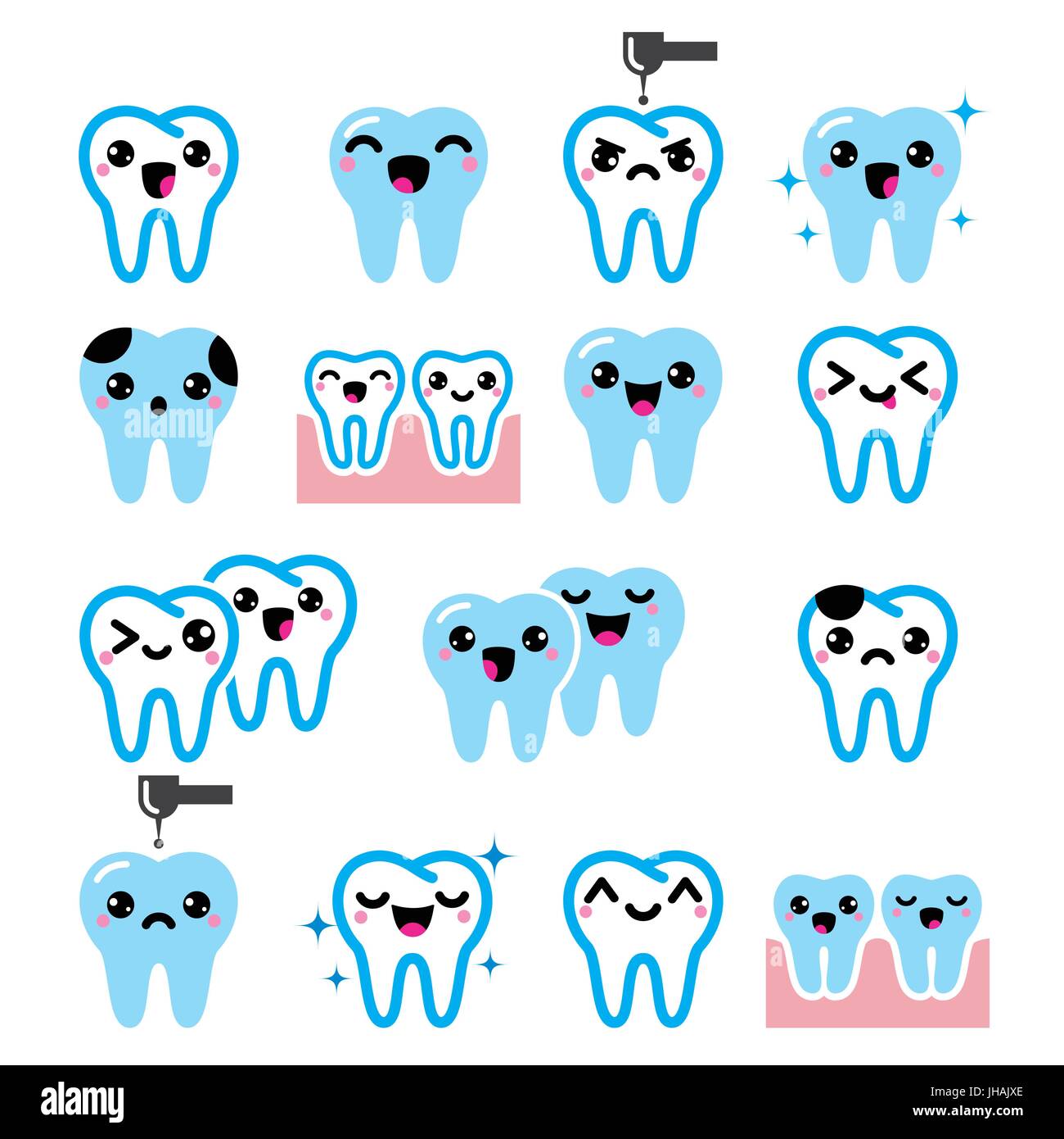 Kawaii Tooth , cute teeth characters - vector icons set Stock Vector ...