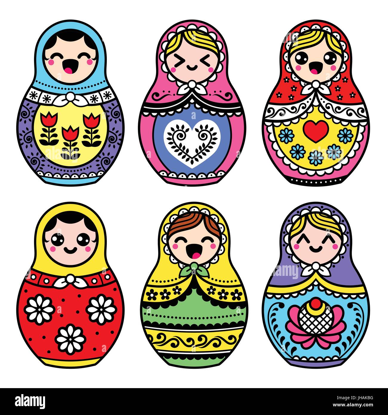 Kawaii cute Russian nesting doll - Matryoshka figurine Stock Vector ...