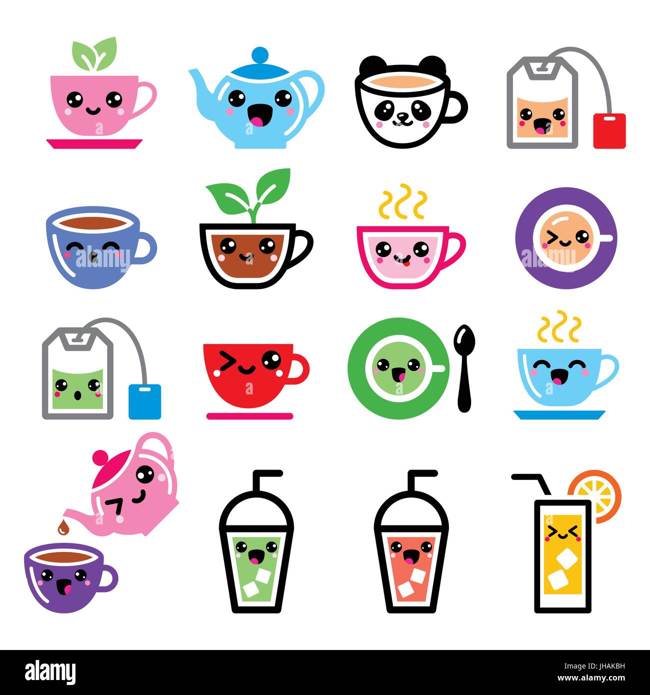 Kawaii tea, tea pot, ice tea cute characters Stock Vector Image & Art ...