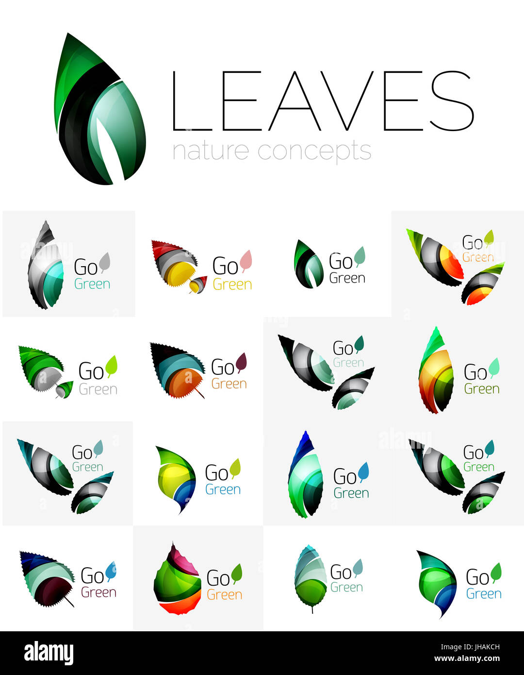 Futuristic design eco leaf logos set. Colorful abstract geometric ...