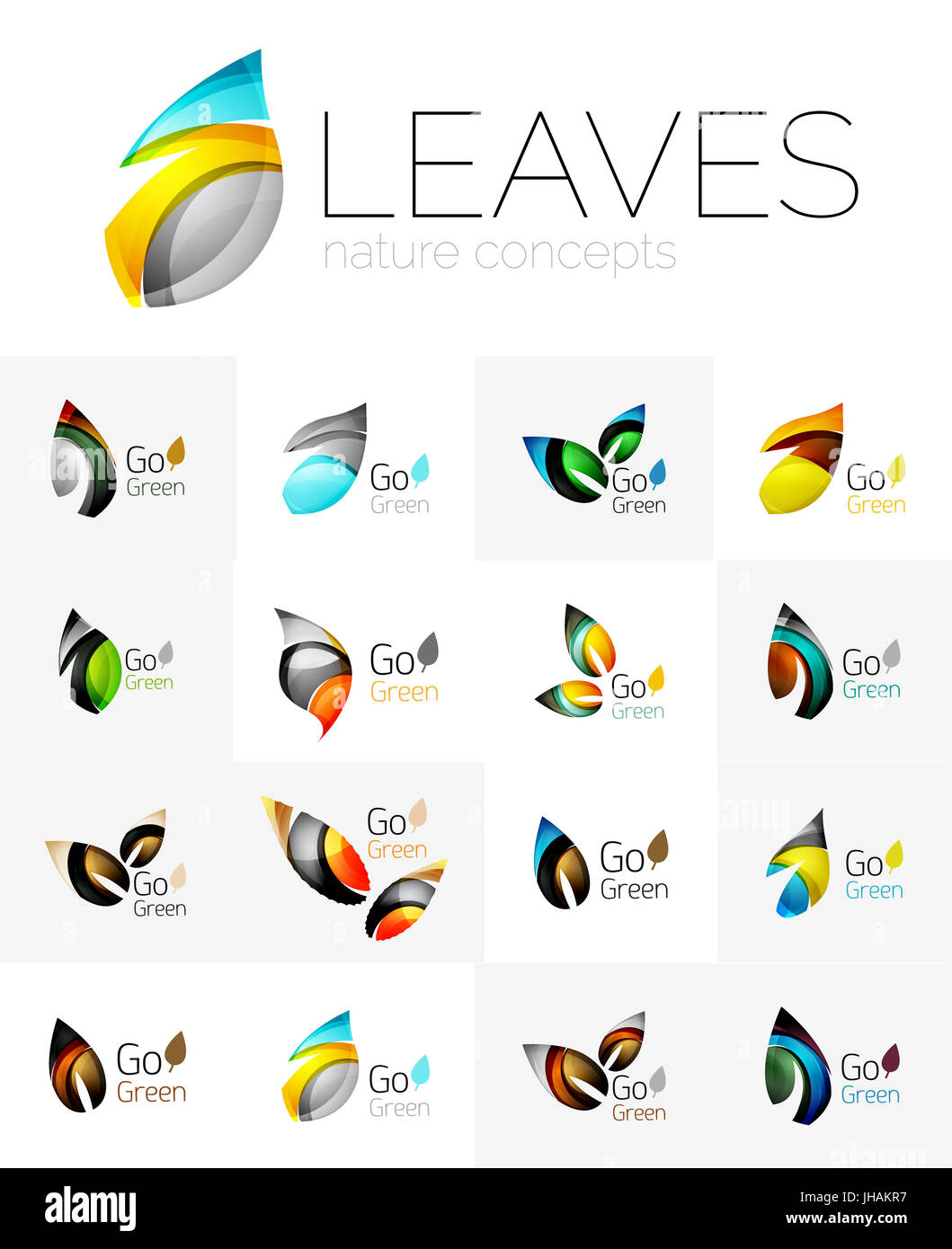 Futuristic design eco leaf logos set. Colorful abstract geometric ...