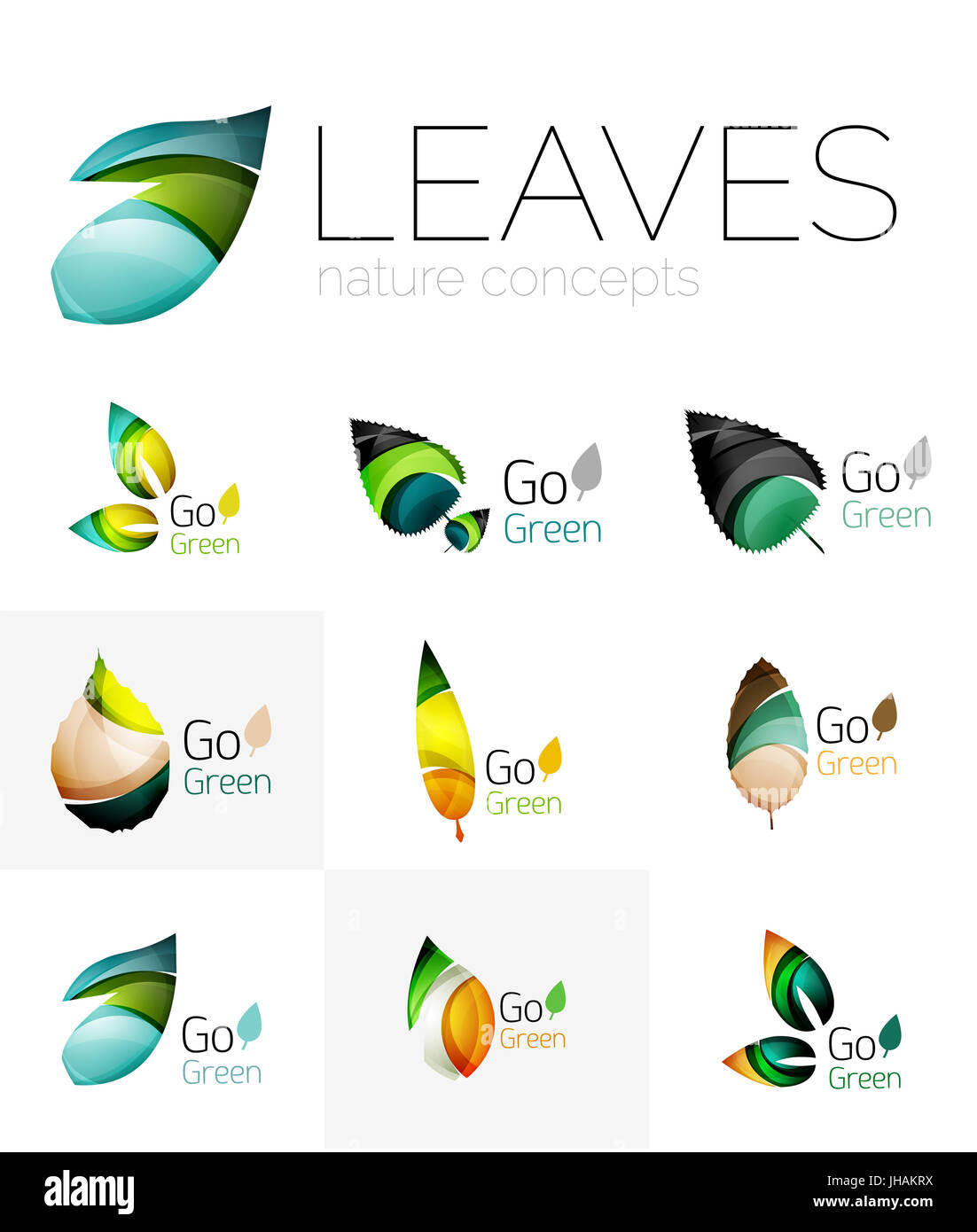 Futuristic design eco leaf logos set. Colorful abstract geometric ...