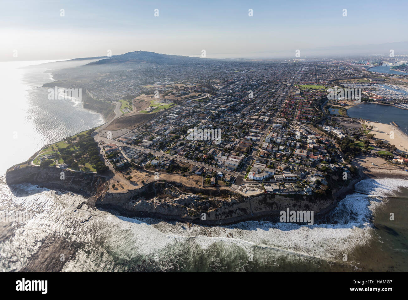 Aerial view of the San Pedro coastline in Los Angeles, California Stock ...