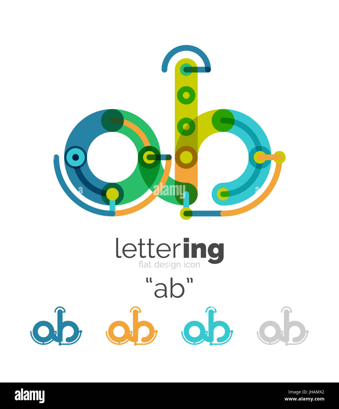 Letter logo line concept isolated on white. Connected color segments ...