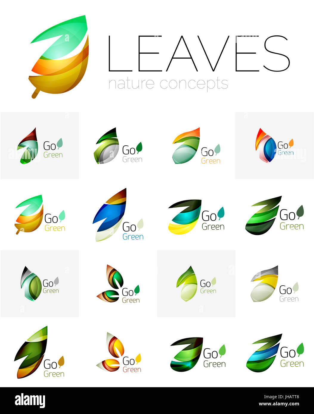 Futuristic design eco leaf logos set. Colorful abstract geometric ...