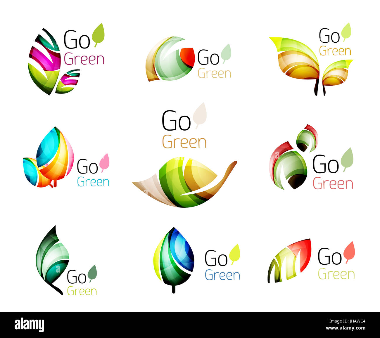 Green nature leaf concept icon set. illustration Stock Photo - Alamy