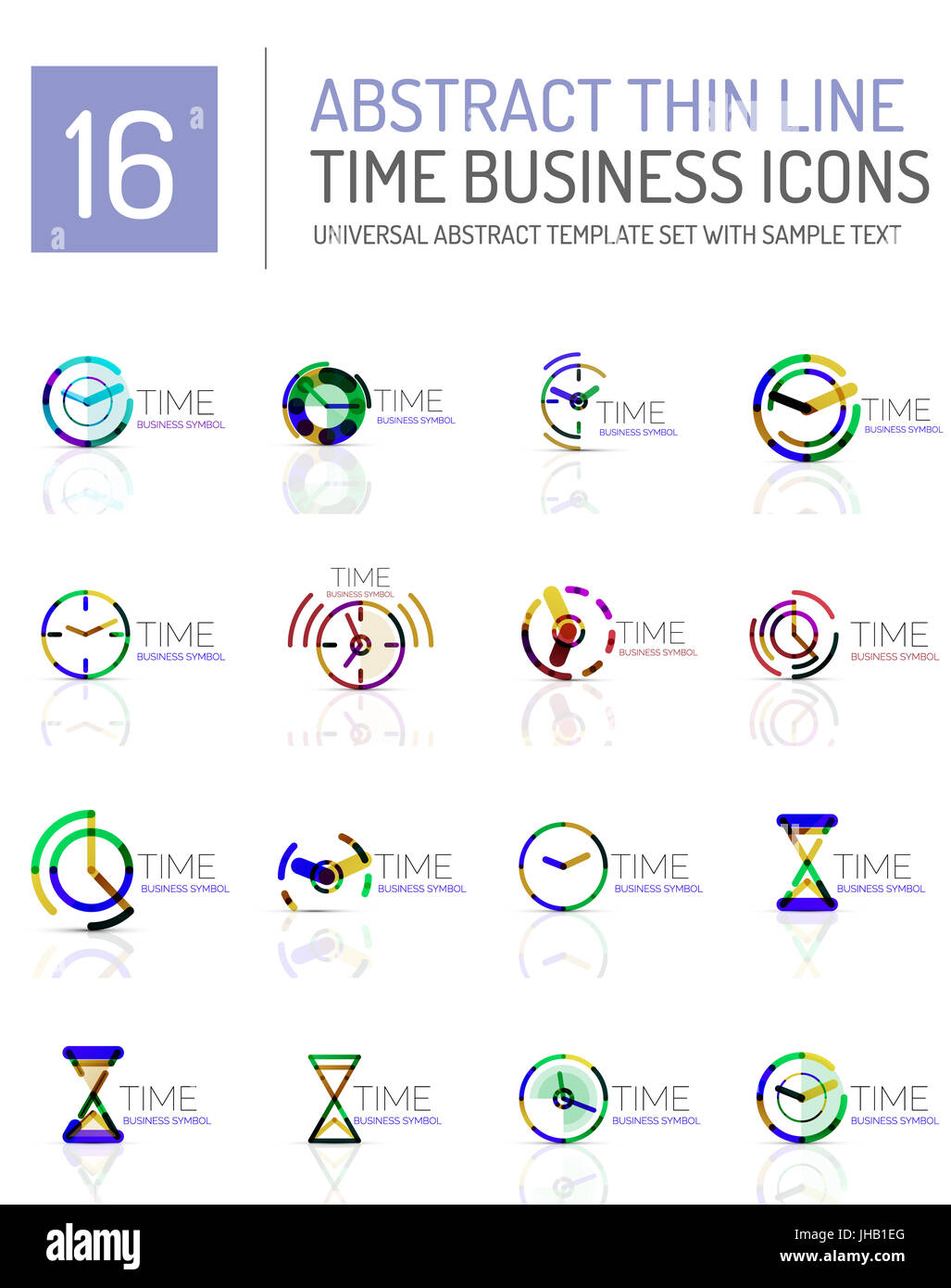 Geometric clock and time icon logo set. Thin line geometric flat style ...