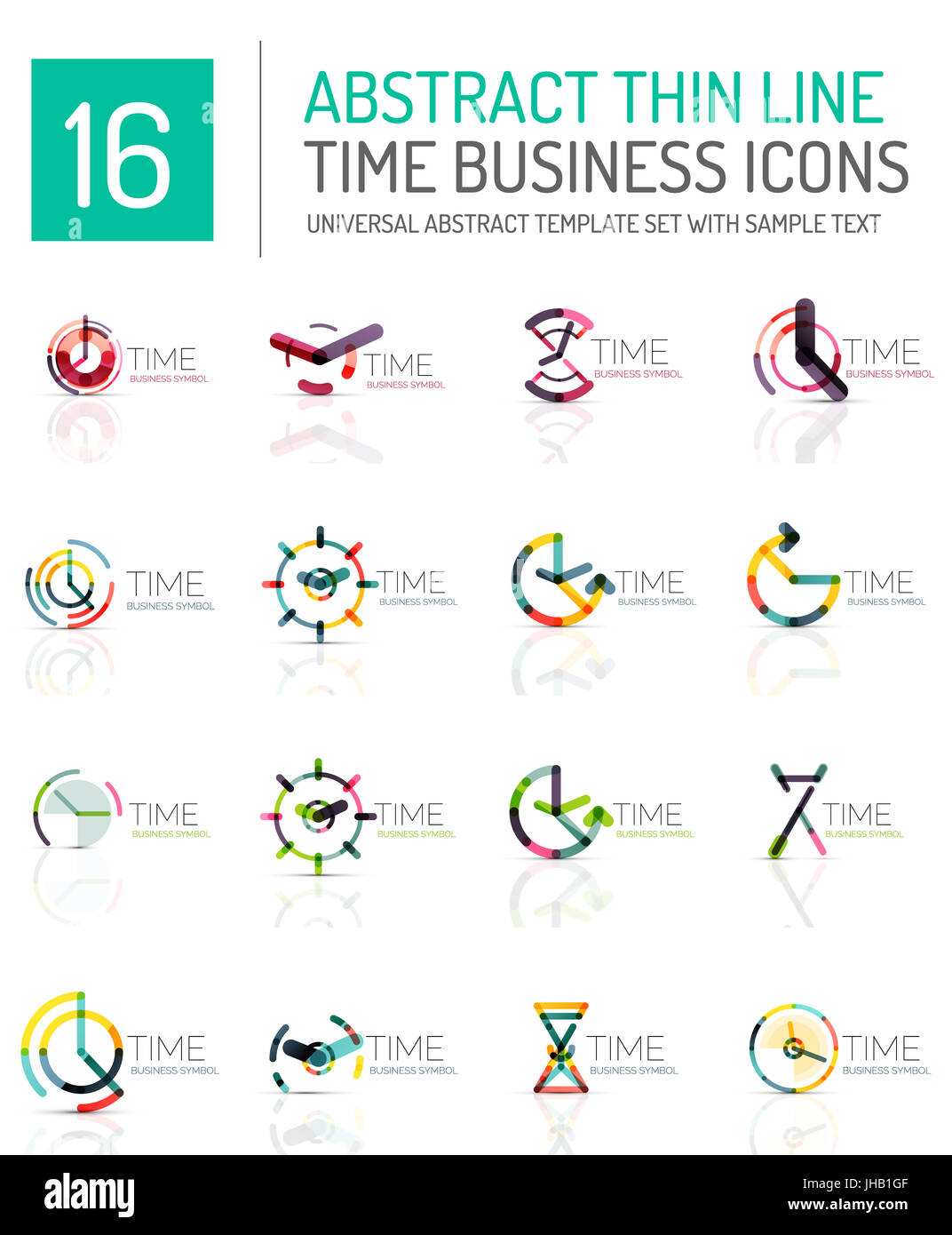 Geometric clock and time icon logo set. Thin line geometric flat style ...