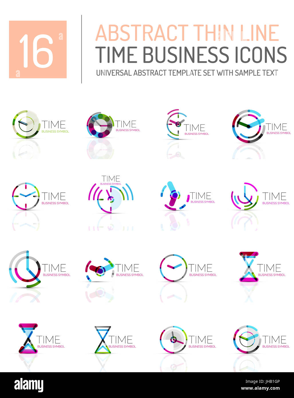 Geometric clock and time icon logo set. Thin line geometric flat style ...