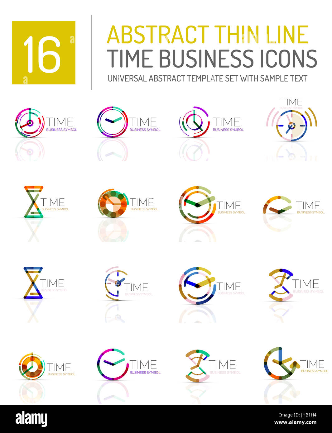 Geometric clock and time icon logo set. Thin line geometric flat style ...