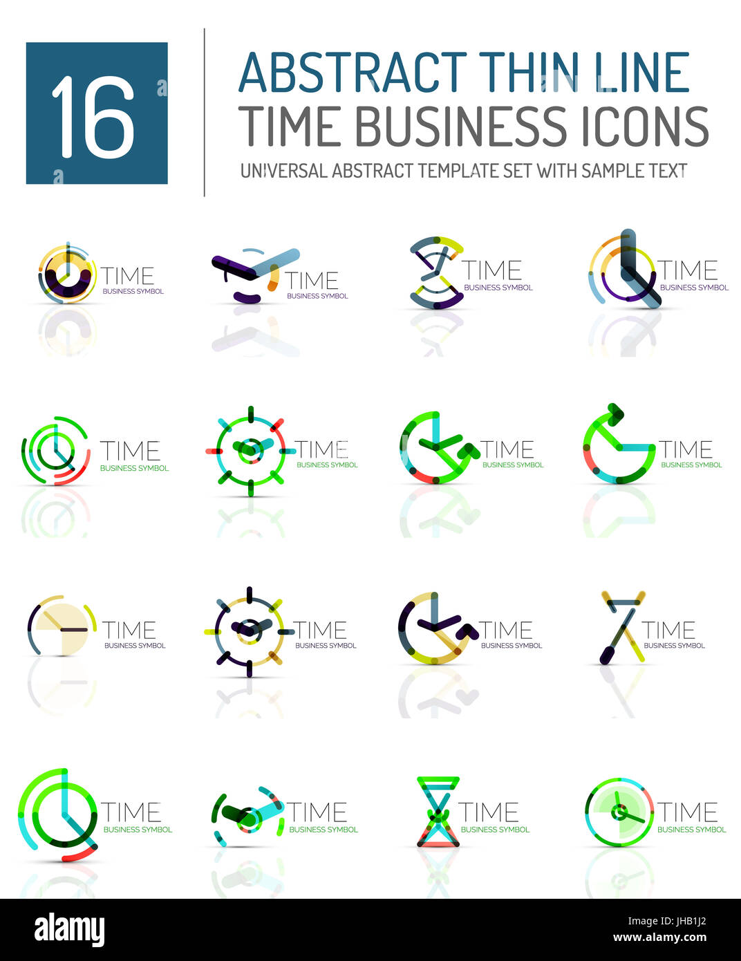 Geometric clock and time icon logo set. Thin line geometric flat style ...