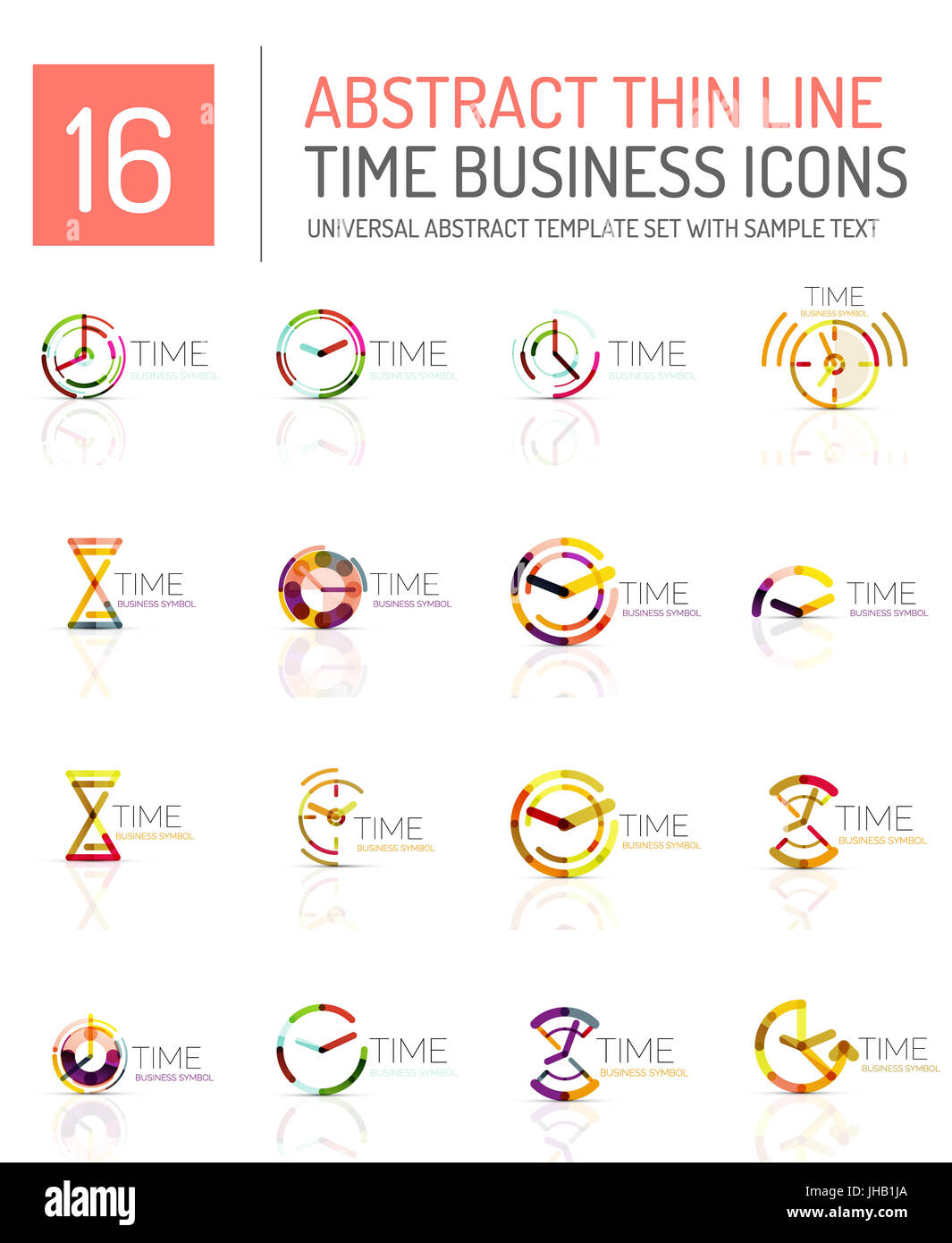 Geometric clock and time icon logo set. Thin line geometric flat style ...