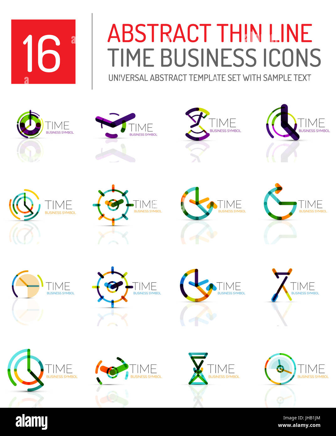 Geometric clock and time icon logo set. Thin line geometric flat style ...