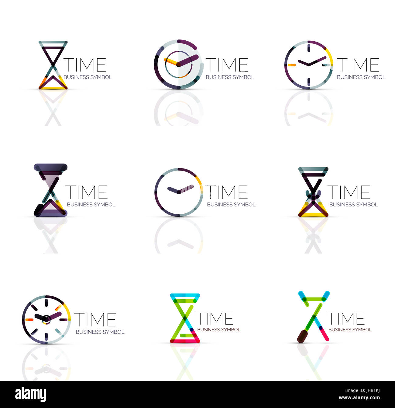 Geometric clock and time icon logo set. Thin line geometric flat style ...