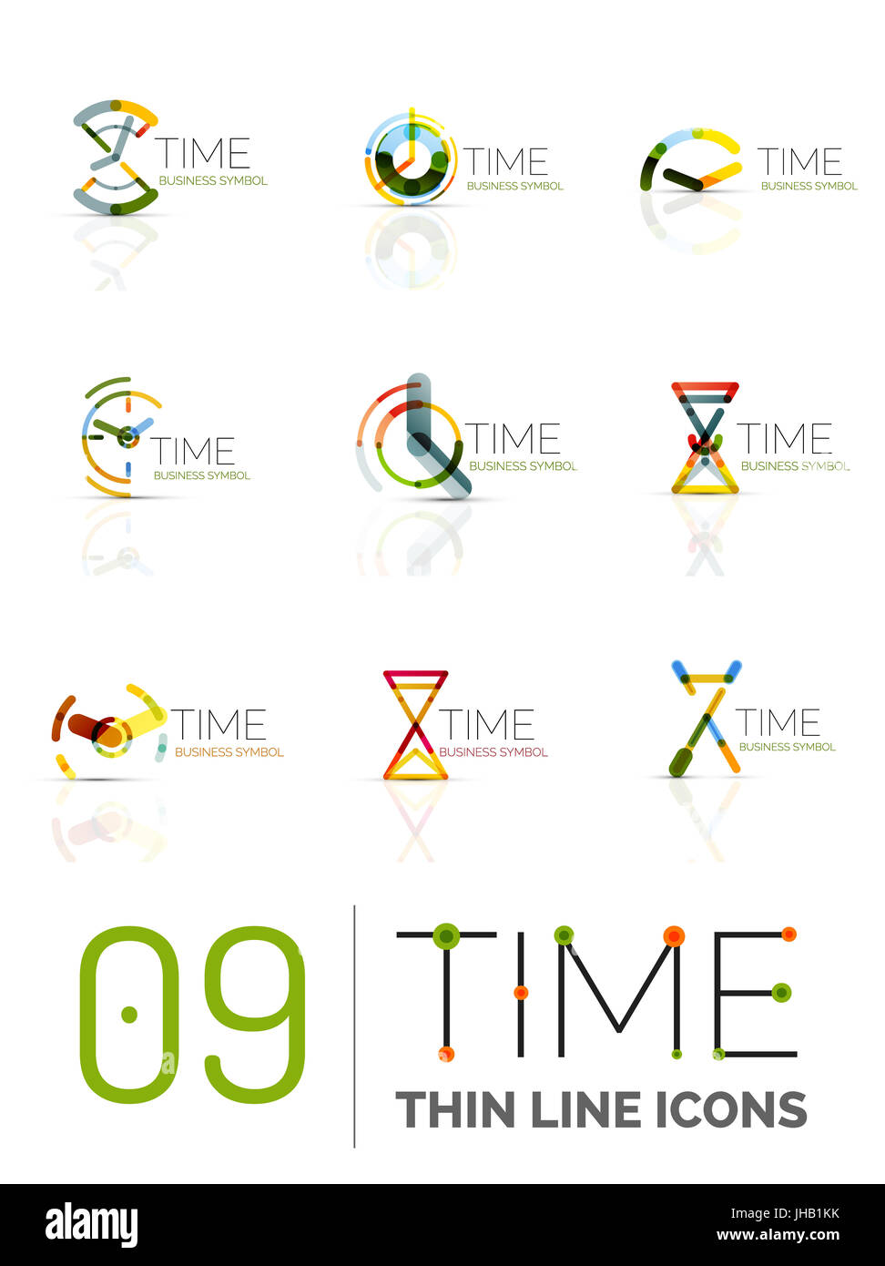 Geometric clock and time icon logo set. Thin line geometric flat style ...