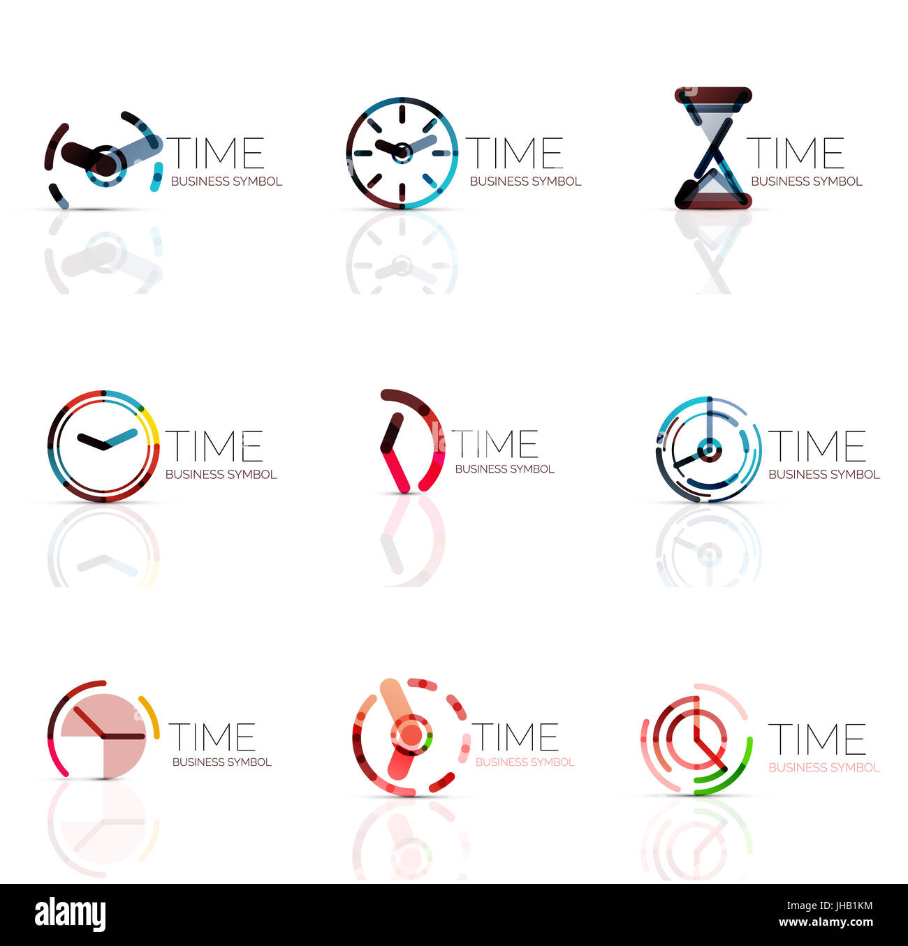 Geometric clock and time icon logo set. Thin line geometric flat style ...