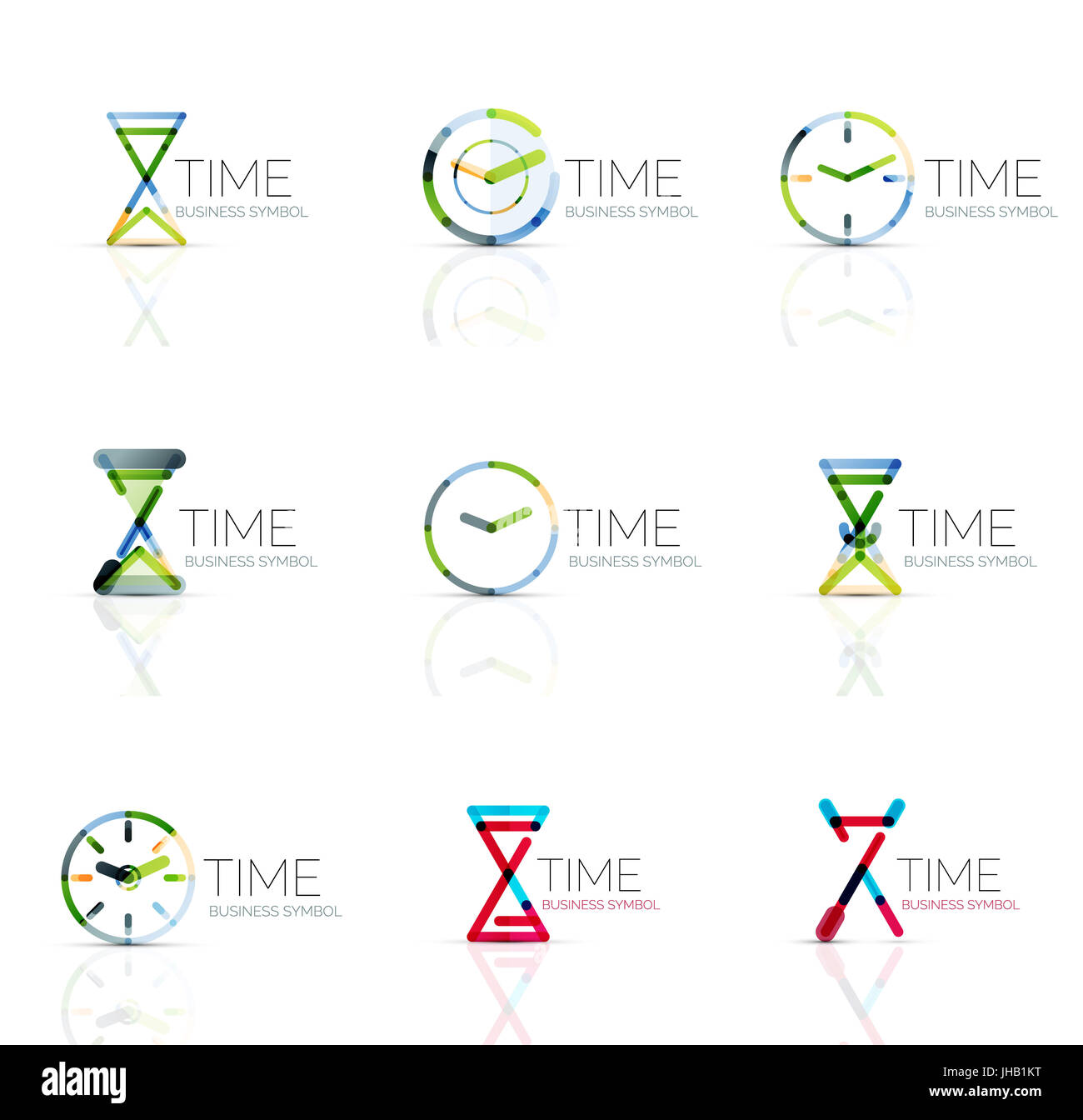 Geometric clock and time icon logo set. Thin line geometric flat style ...