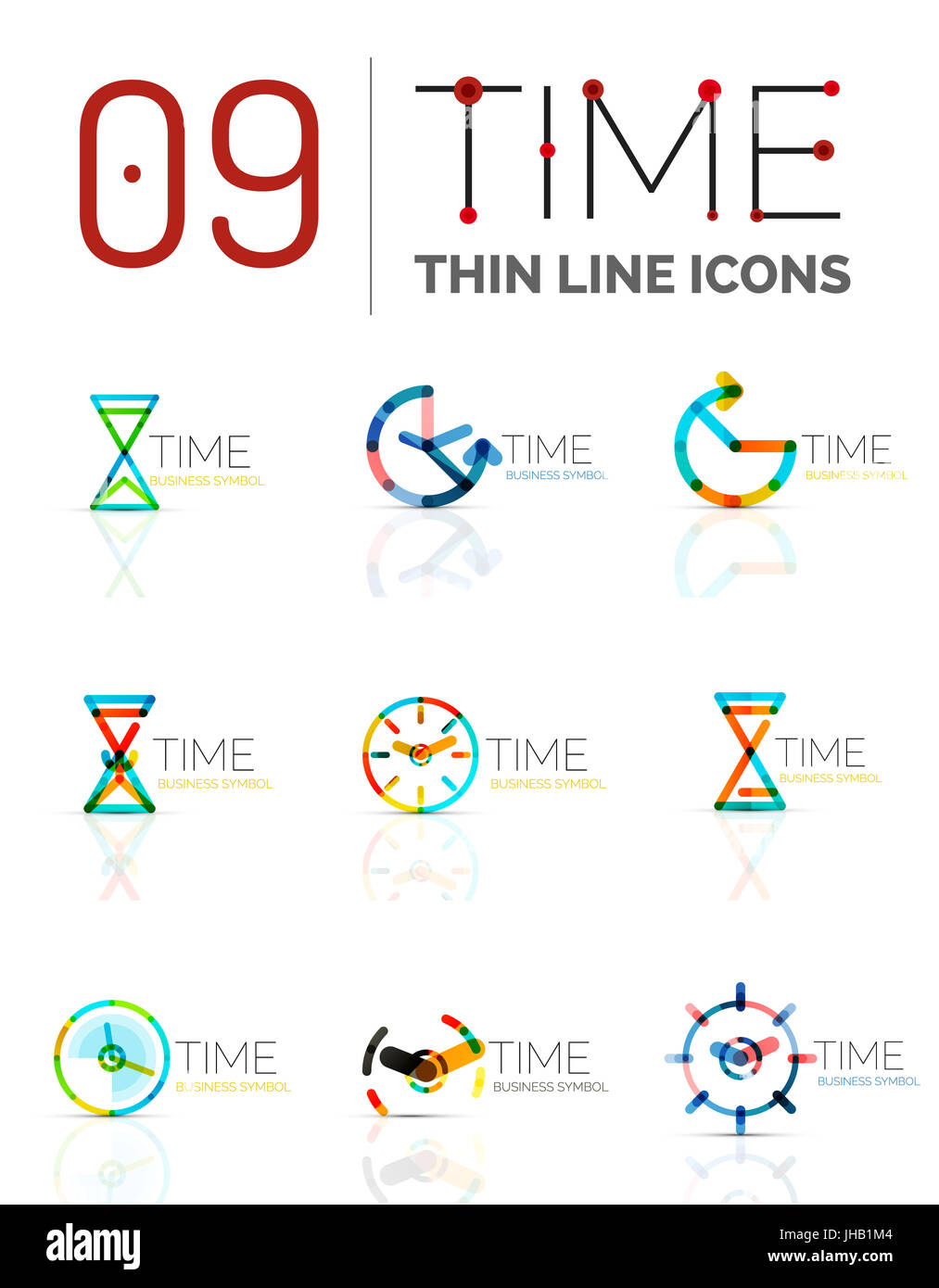 Geometric clock and time icon logo set. Thin line geometric flat style ...