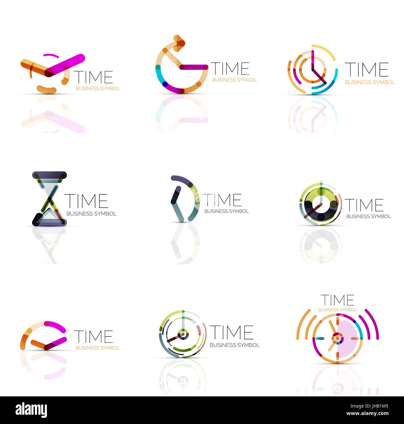 Geometric clock and time icon logo set. Thin line geometric flat style ...