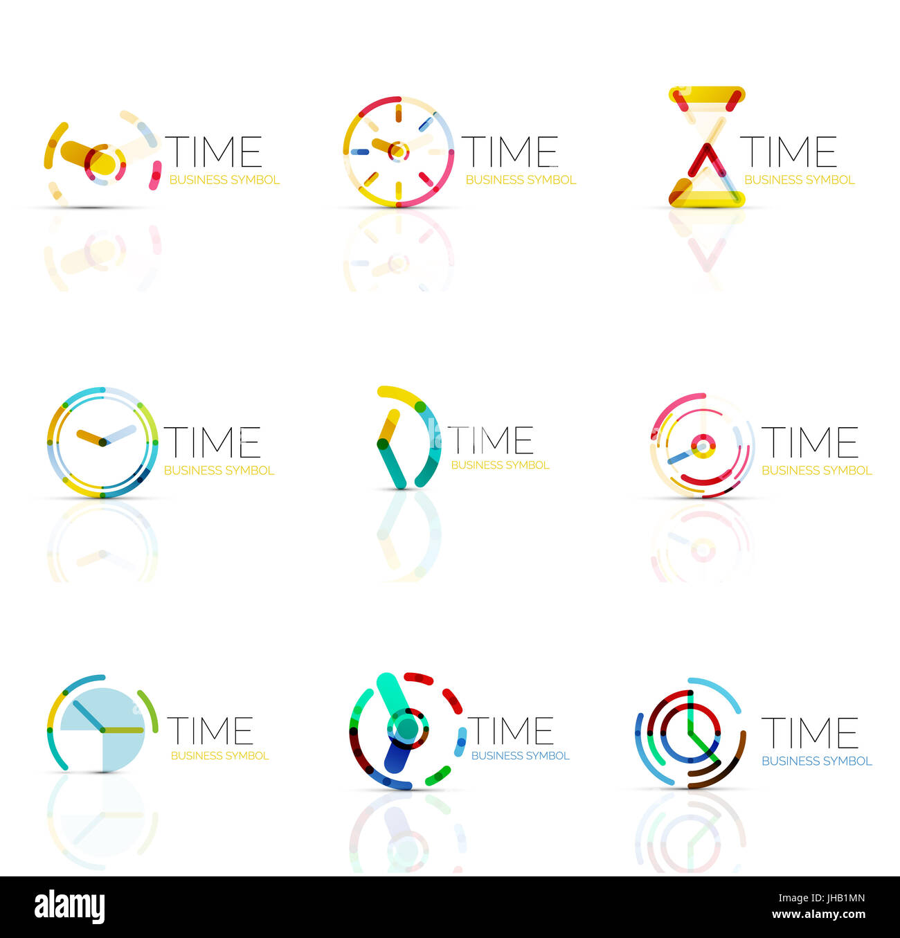 Geometric clock and time icon logo set. Thin line geometric flat style ...