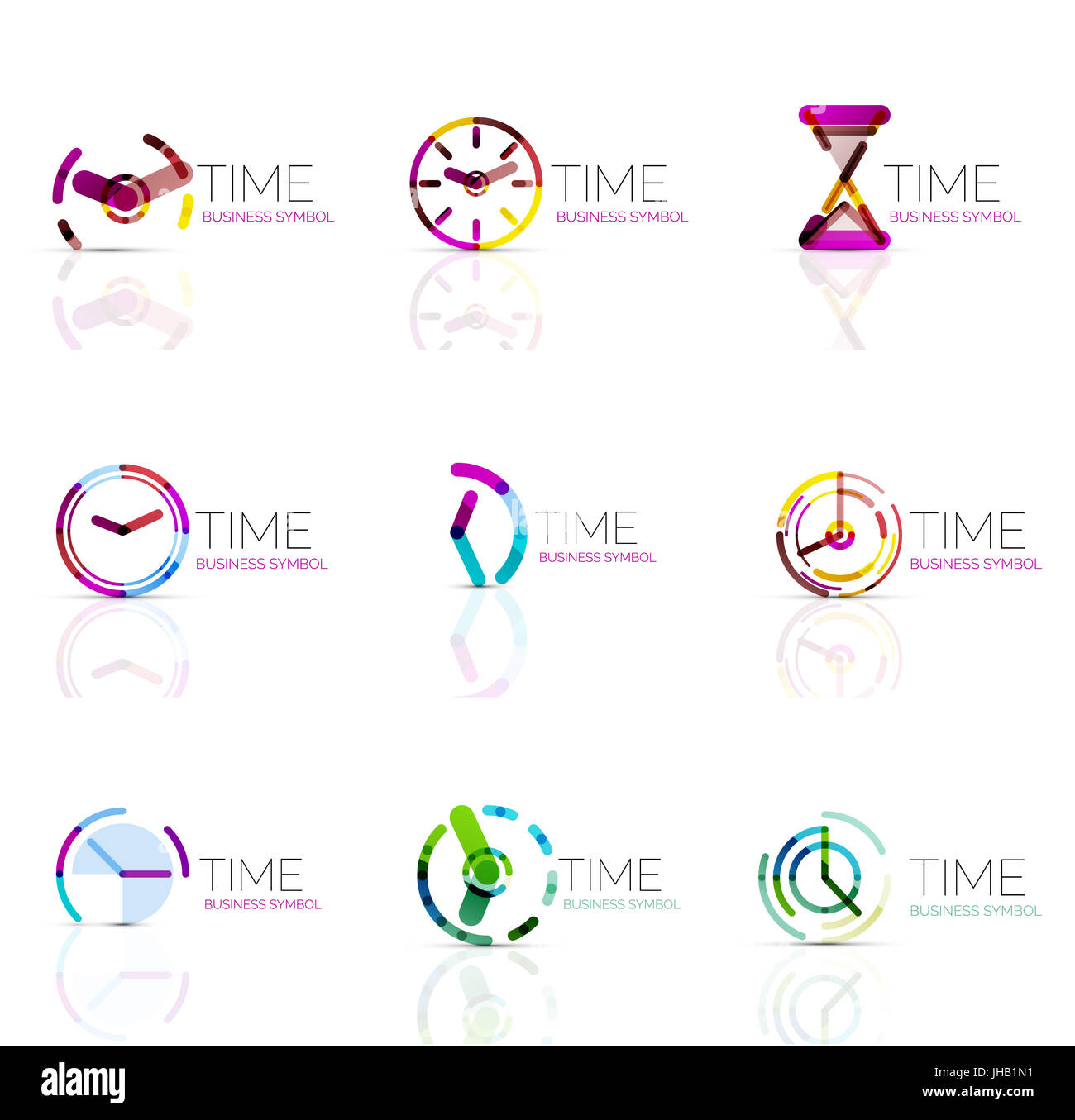 Geometric clock and time icon logo set. Thin line geometric flat style ...