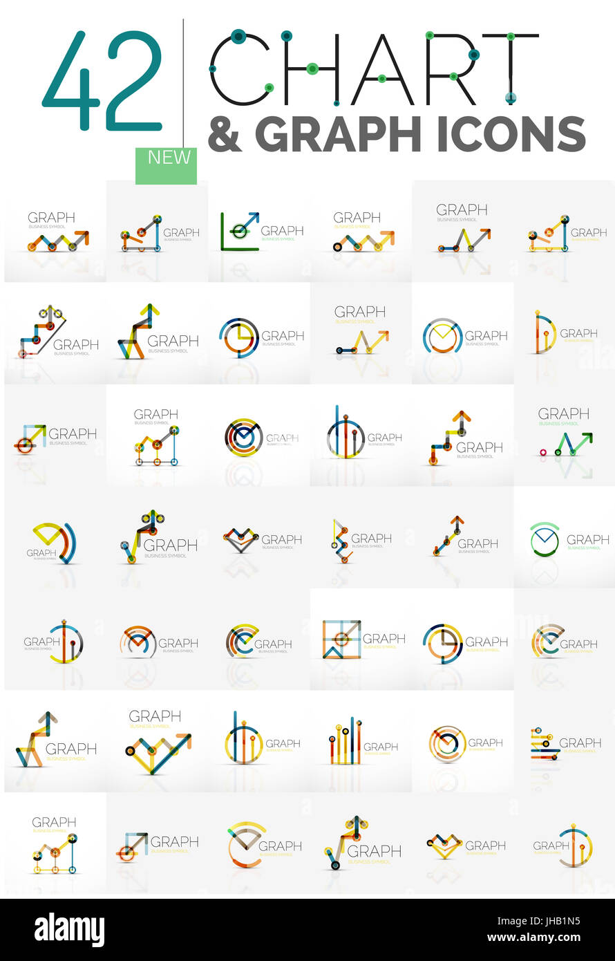 Collection of linear abstract logos - chart and graph icons - clean ...
