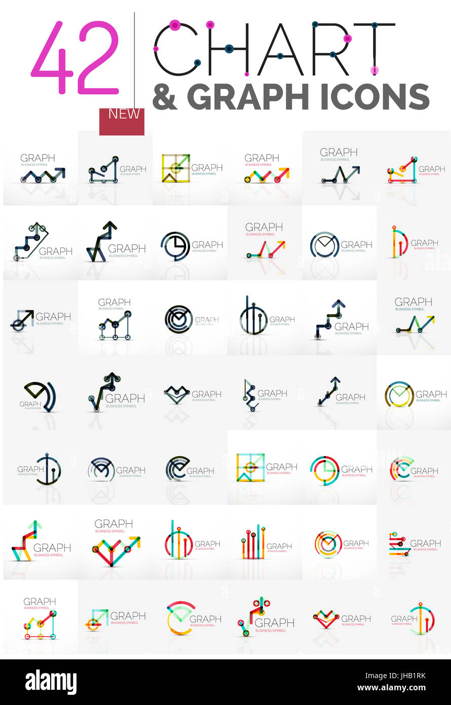 Collection of linear abstract logos - chart and graph icons - clean ...