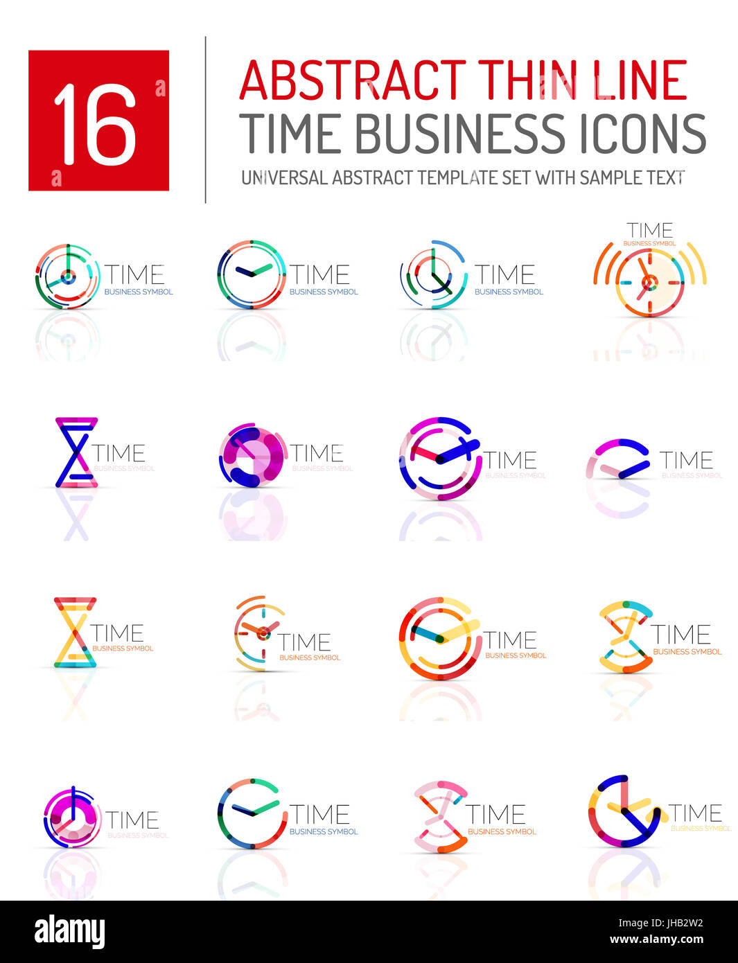 Geometric clock and time icon logo set. Thin line geometric flat style ...