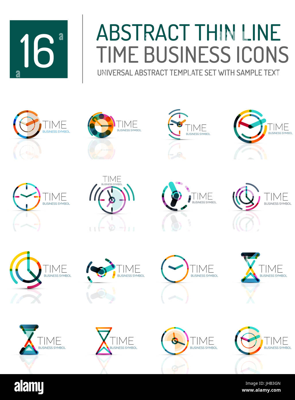 Geometric clock and time icon logo set. Thin line geometric flat style ...