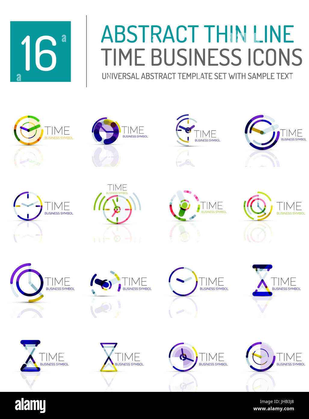 Geometric clock and time icon logo set. Thin line geometric flat style ...