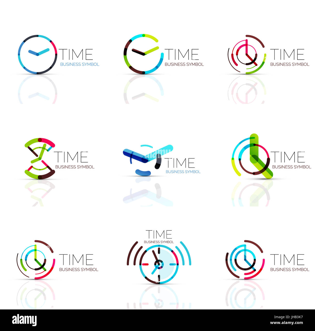 Geometric clock and time icon logo set. Thin line geometric flat style ...