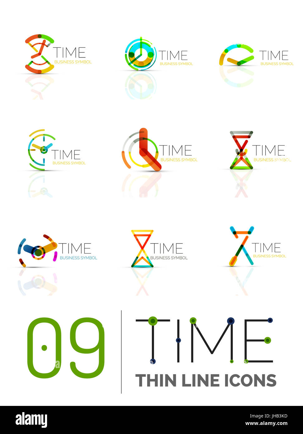 Geometric clock and time icon logo set. Thin line geometric flat style ...