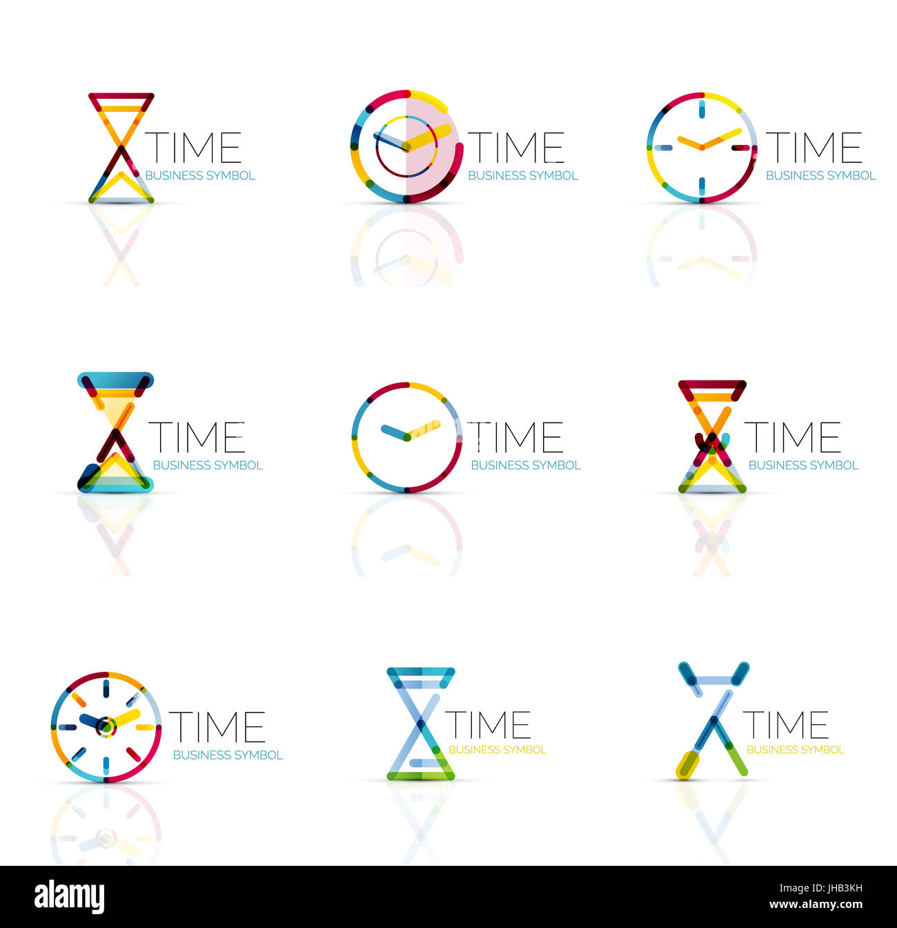 Geometric clock and time icon logo set. Thin line geometric flat style ...