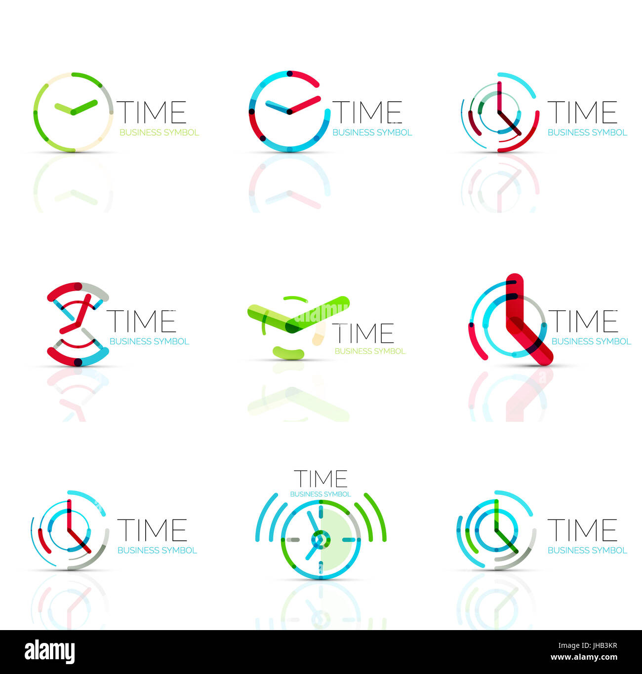 Geometric clock and time icon logo set. Thin line geometric flat style ...