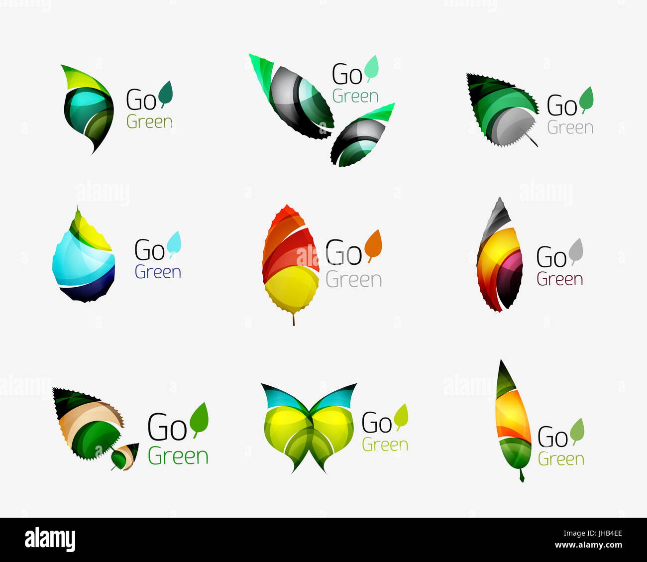 Glossy colorful leaf icon set. illustration Stock Photo - Alamy