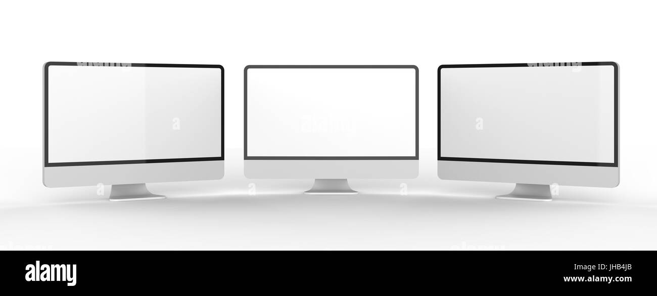 Modern blank monitor screen isolated on white background. 3D ...
