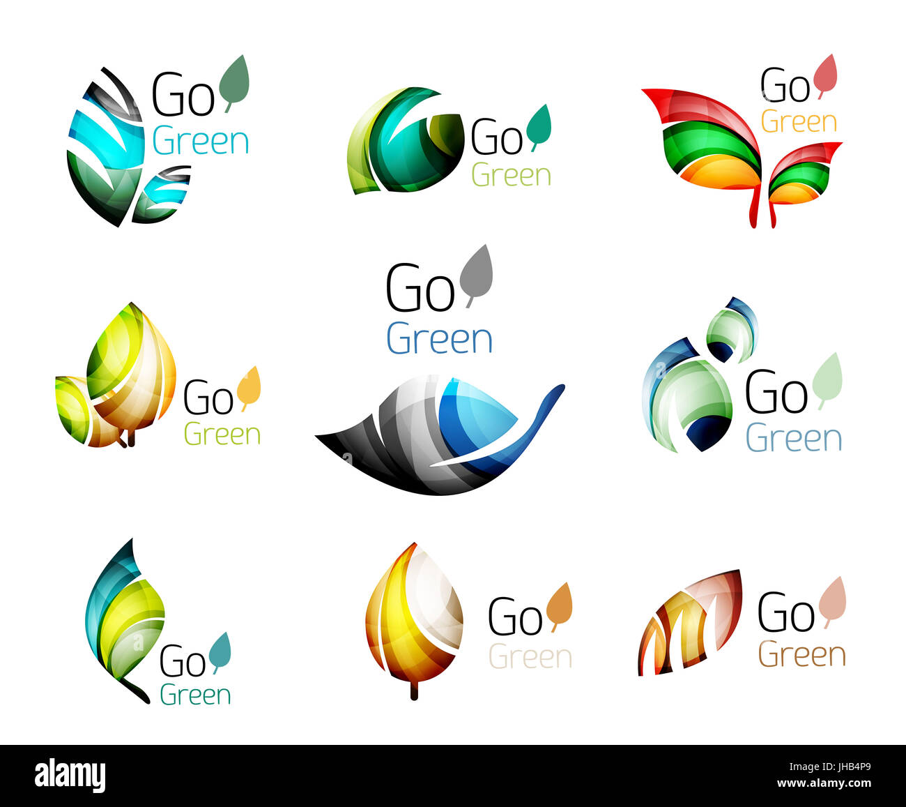 Green nature leaf concept icon set. illustration Stock Photo - Alamy
