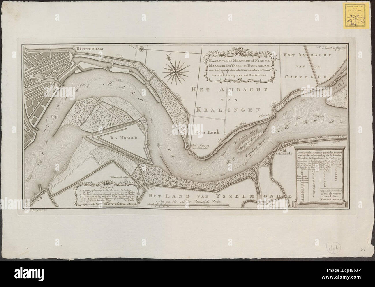 Kaart van de Merwede of Nieuwe Maas, van den Yssel tot Rotterdam, met ...