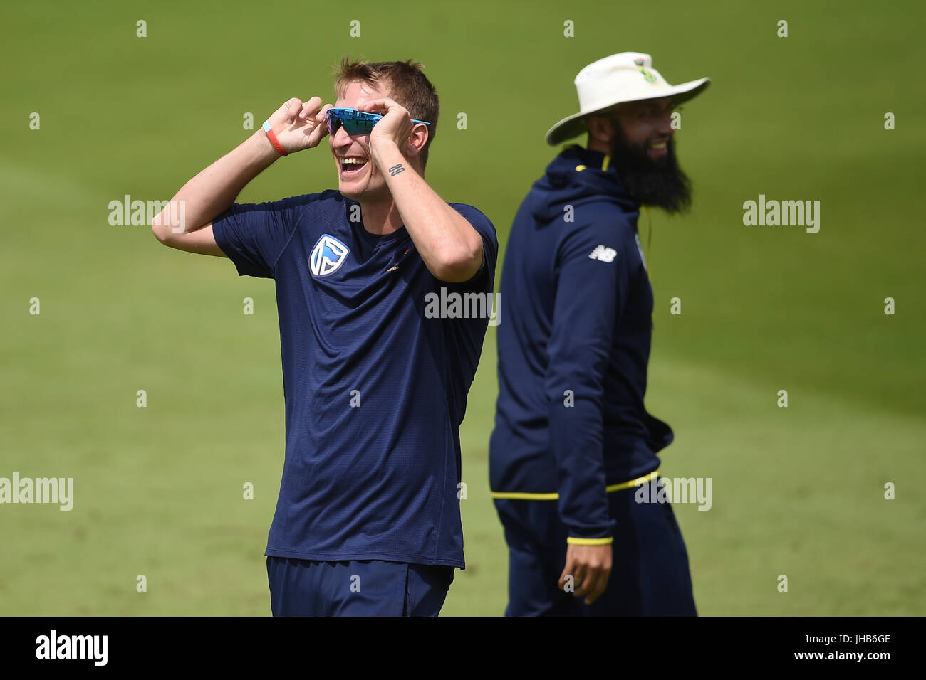 South Africa's Chris Morris (left) and Hashim Amla during the nets ...