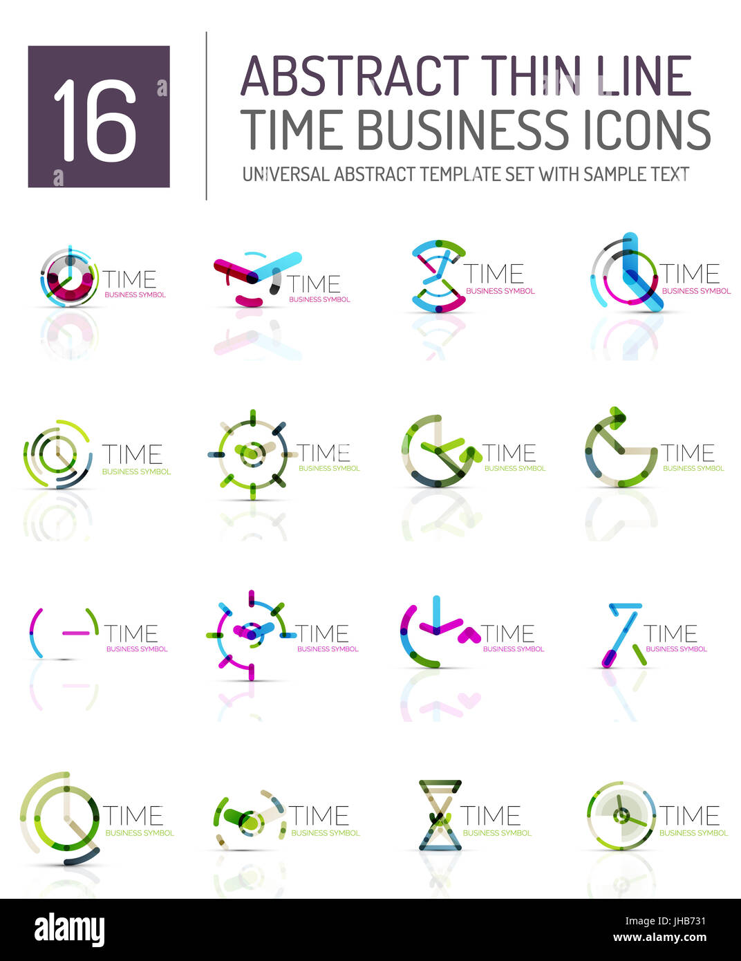 Geometric clock and time icon logo set. Thin line geometric flat style ...