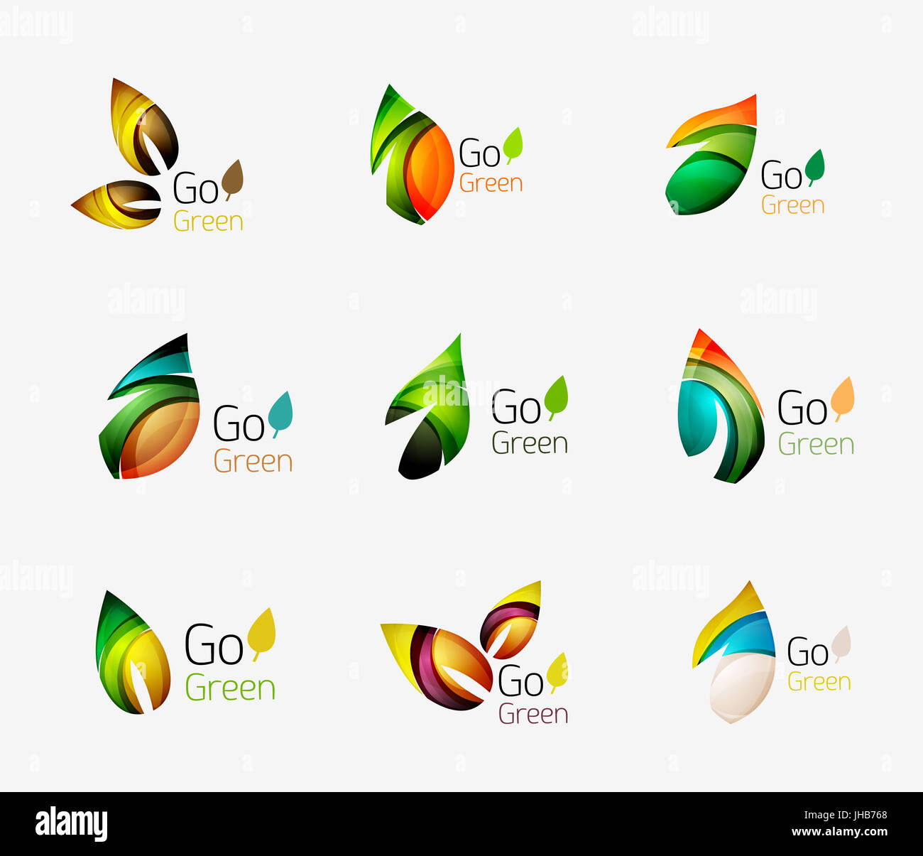 Colorful geometric nature concepts - abstract leaf logos, multicolored ...