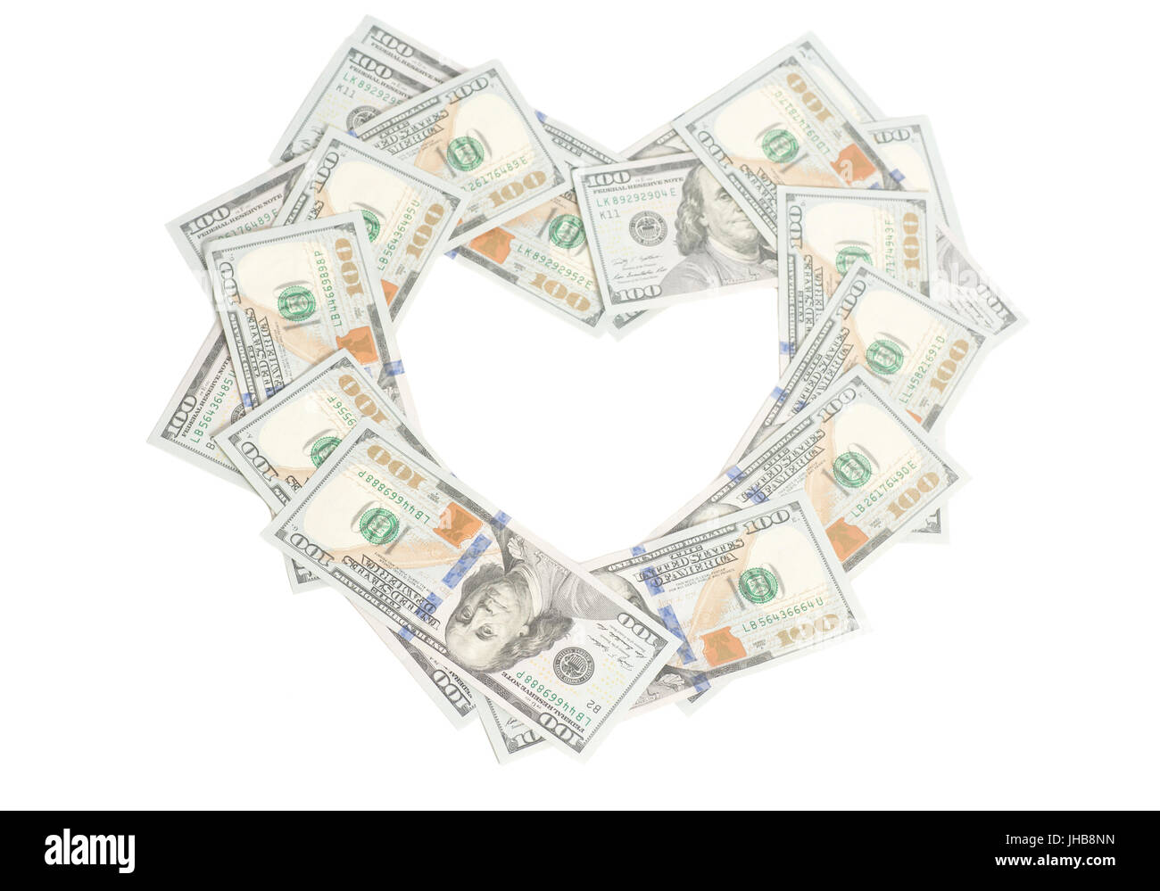Heart shape made of dollars bills isolated on white Stock Photo - Alamy