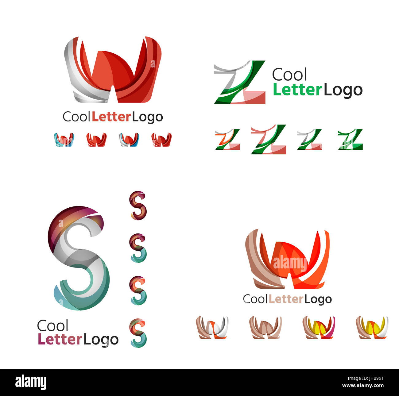 Letter business emblems, icon set. Design made of abstract overlapping ...