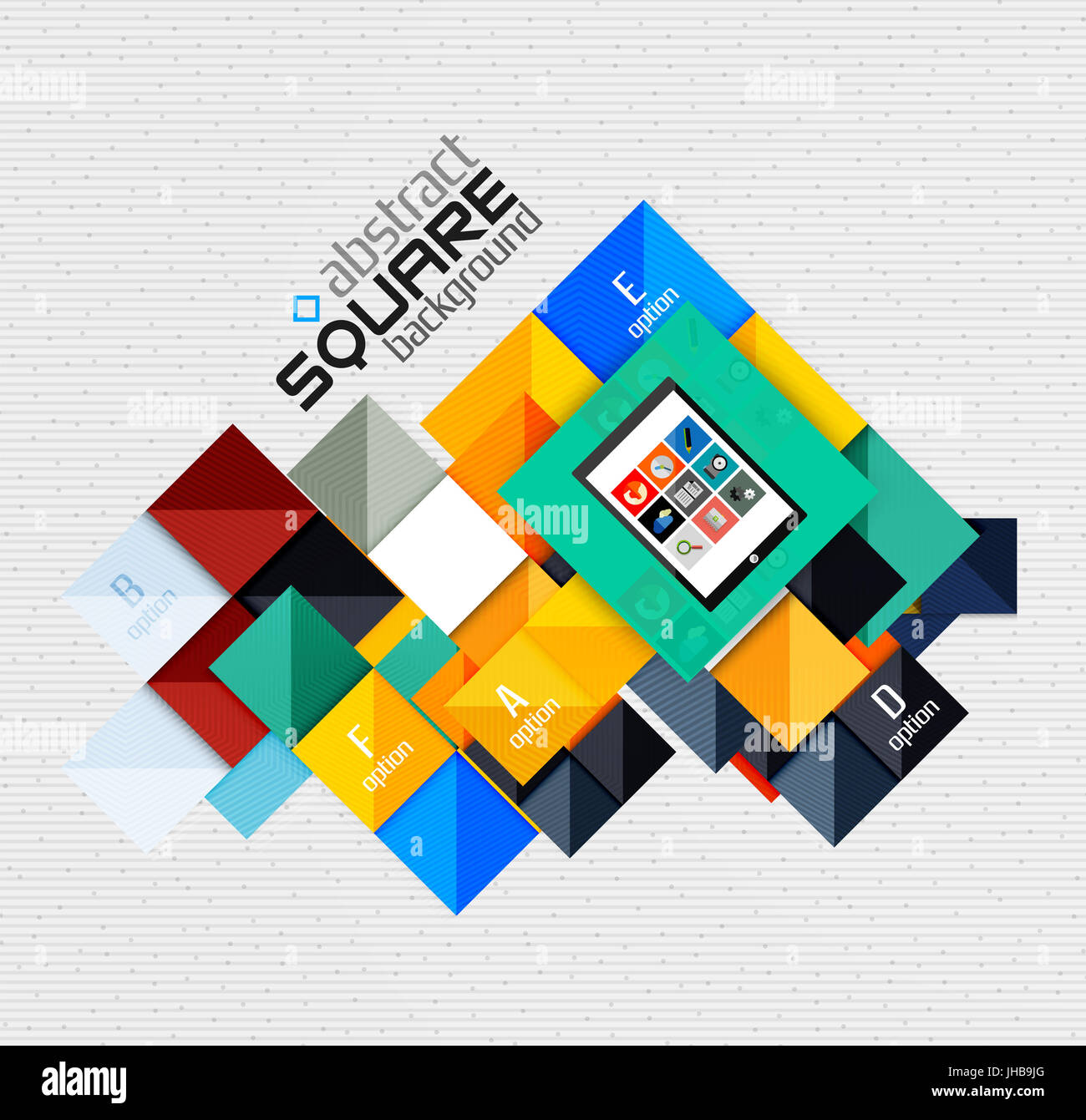 Geometric square shapes and infographic option elements with tablet ...