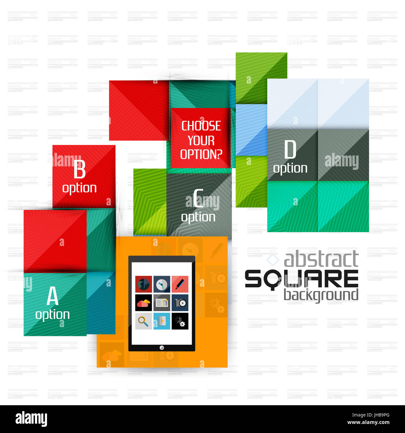 Geometric square shapes and infographic option elements with tablet ...