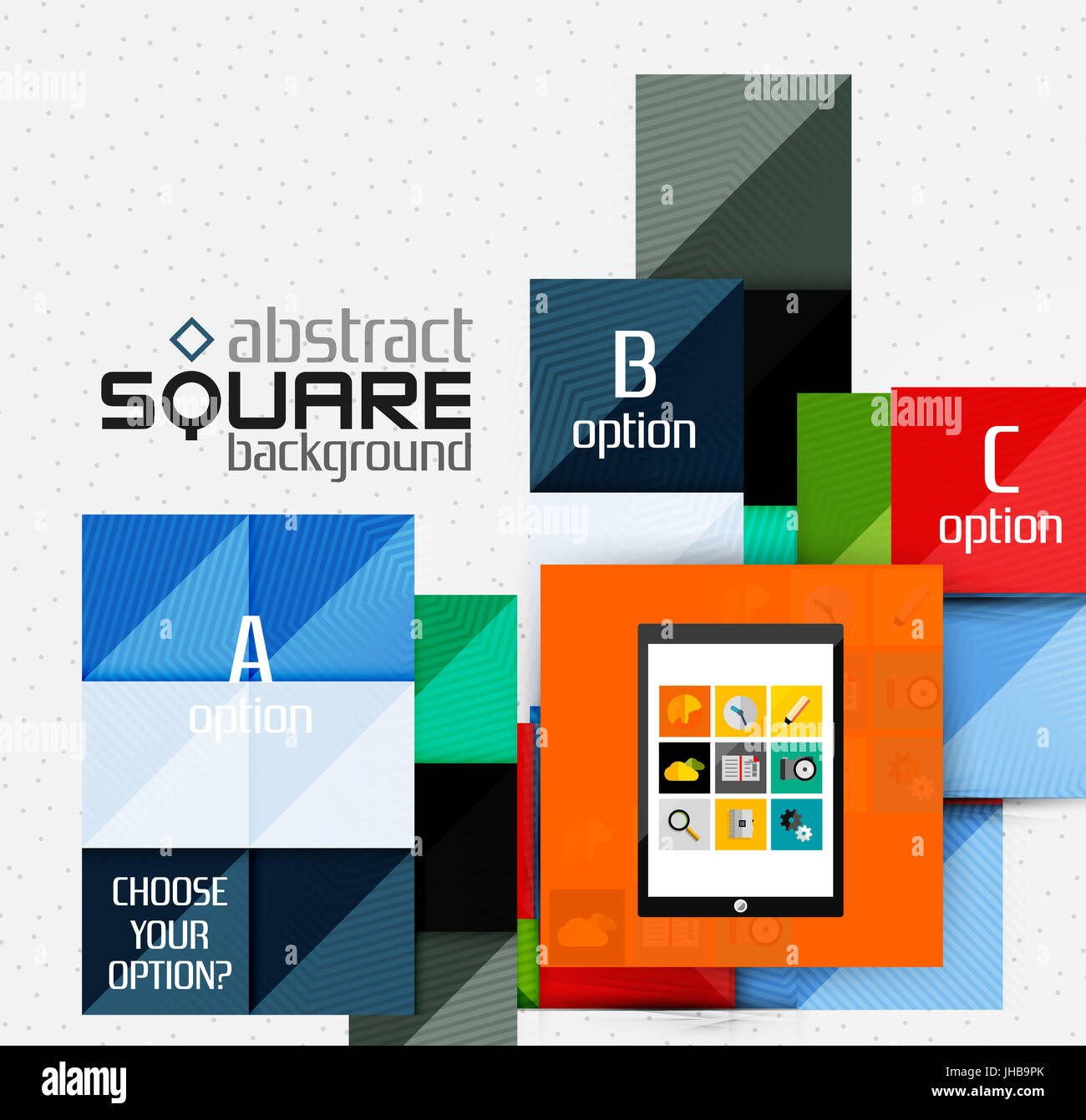 Geometric square shapes and infographic option elements with tablet ...