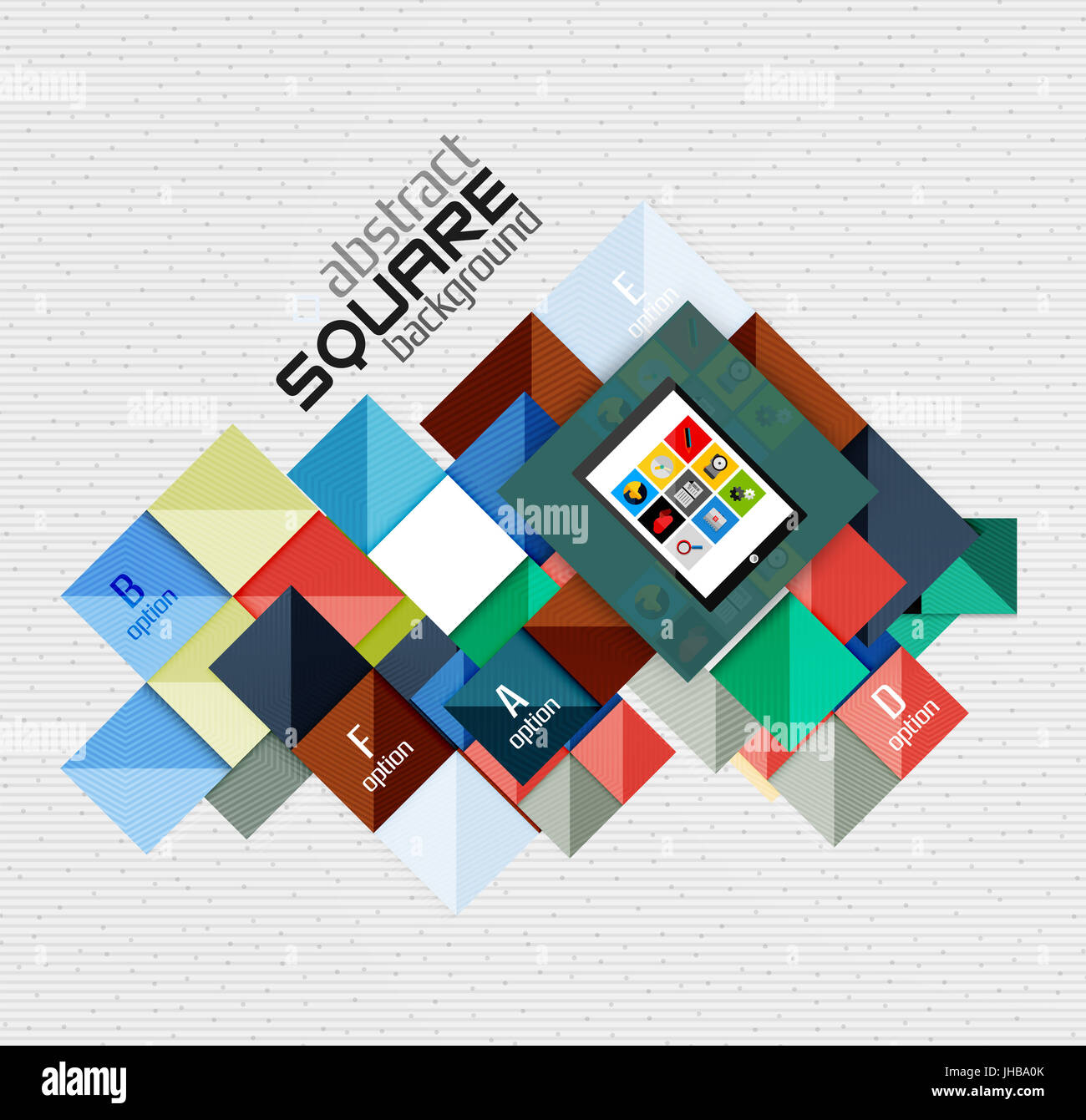 Geometric square shapes and infographic option elements with tablet ...