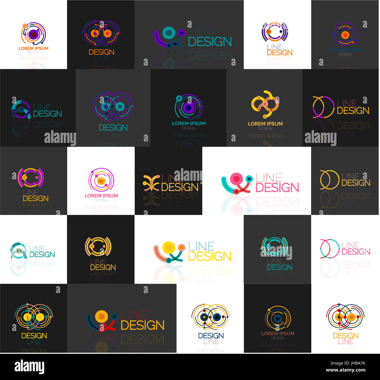 Set of linear abstract logos. Swirl, circle, infinity loop and other ...
