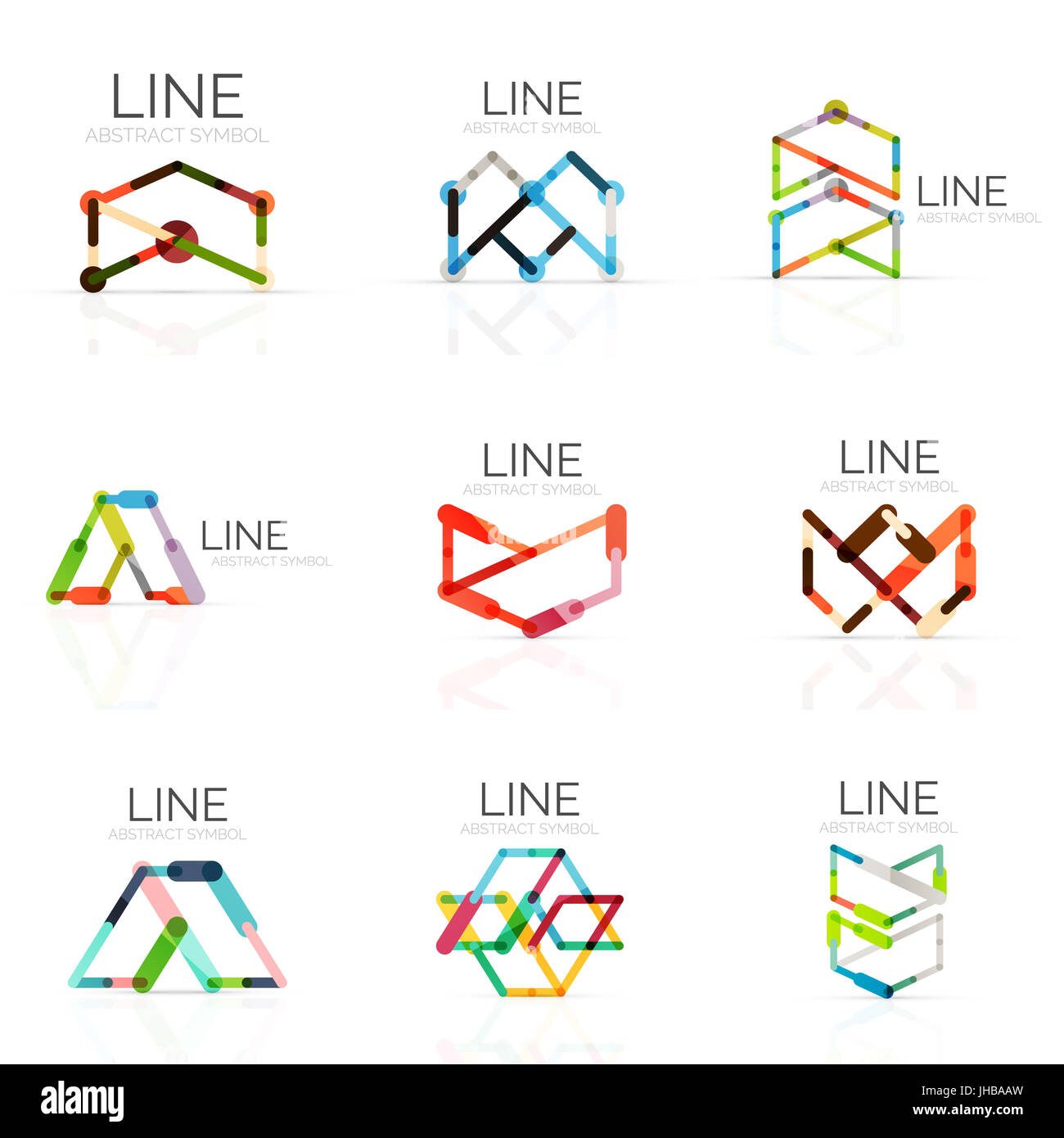 Set of linear abstract logos, connected multicolored segments of lines ...